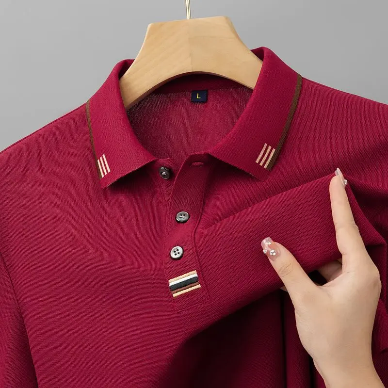Autumn Men's Long Sleeve Polo Shirt New Solid Color Loose Collar Top ...