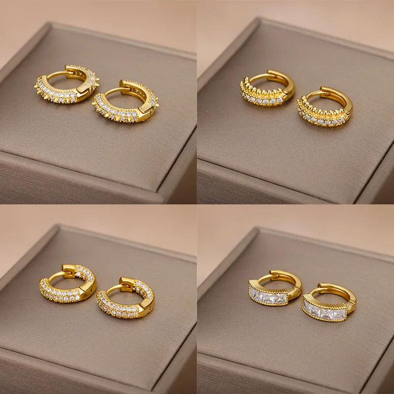 Exquisite-Zircon-Round-Circle-Ear-Piercing-Earrings-For-Women-Stainless ...