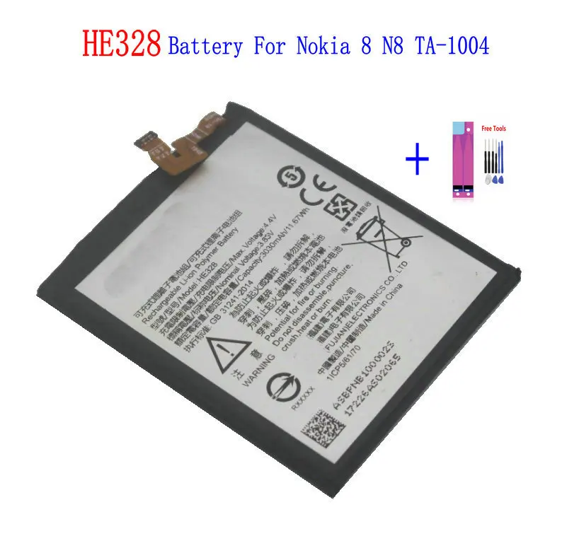 1x New 3030mah He328 Replacement Battery For Nokia 8 N8 Ta-1004 Ta-1012 ...