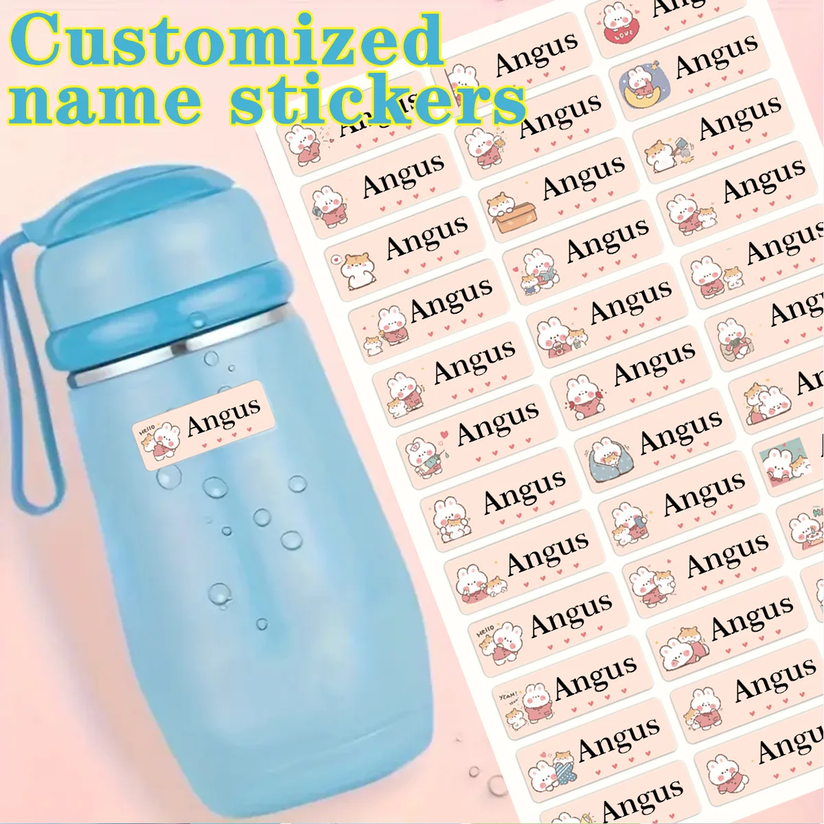 Customized-name-stickers-personalized-rabbit-pattern-waterproof-label ...