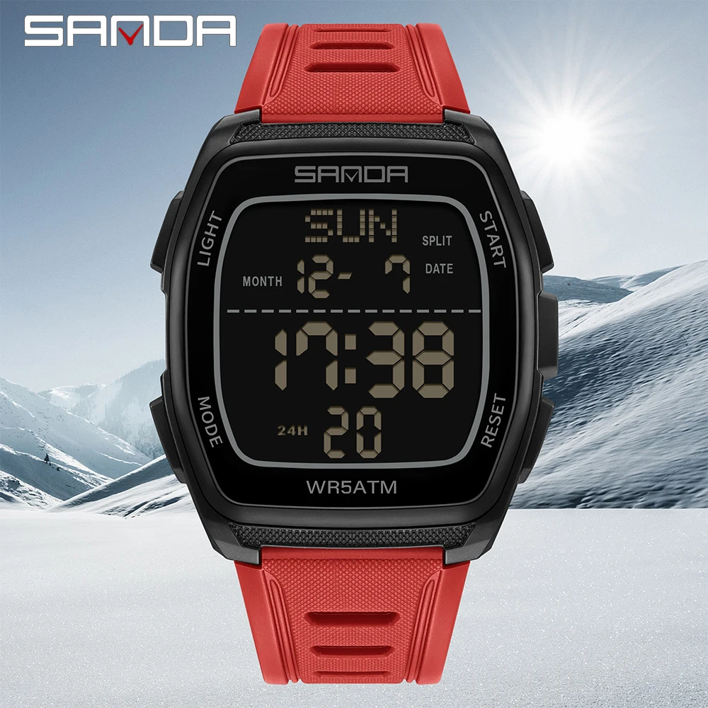 SANDA 9080 Men's Digital Watch Casual Waterproof LED Dial Date Alarm ...