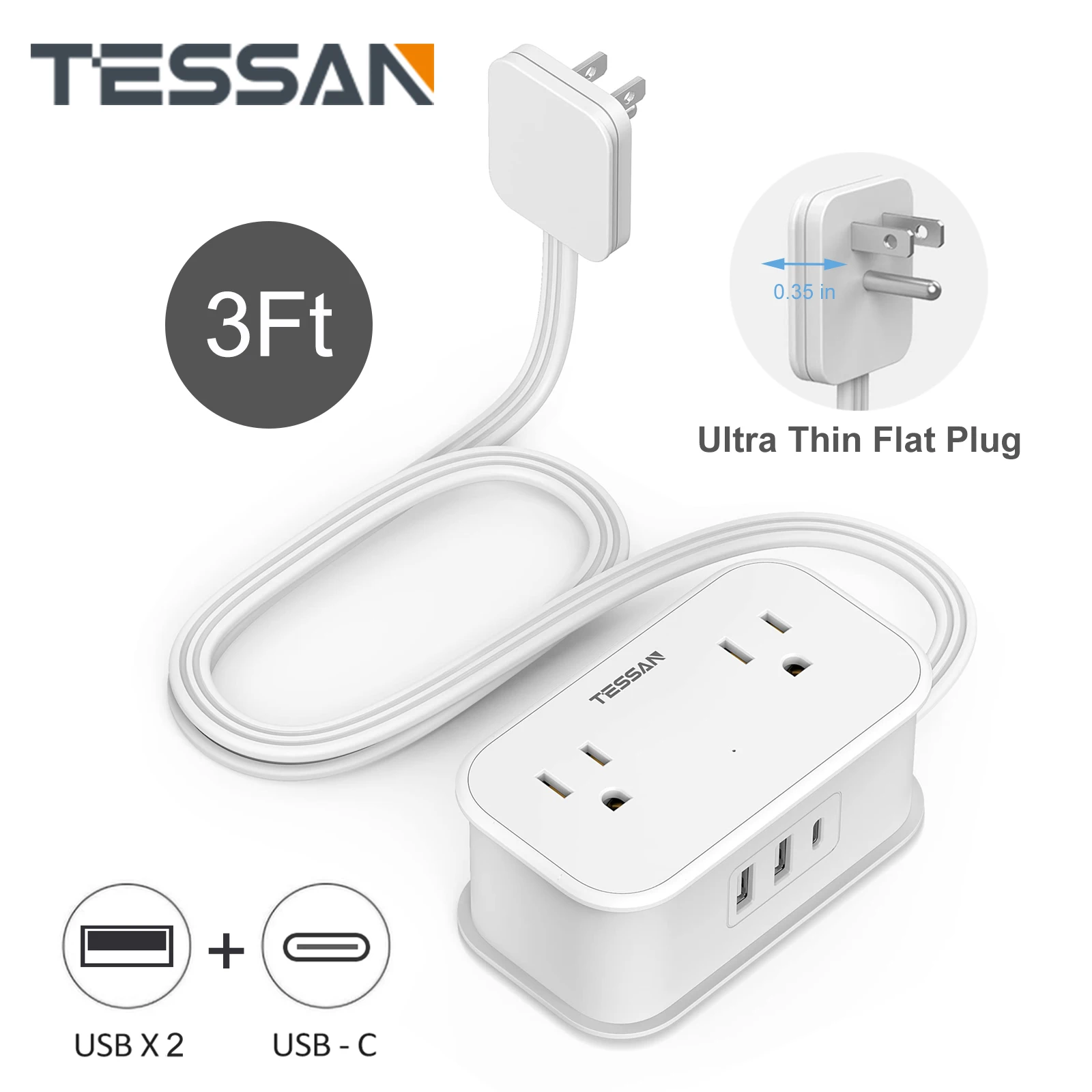 Single 3 Foot Extension Cord Plug