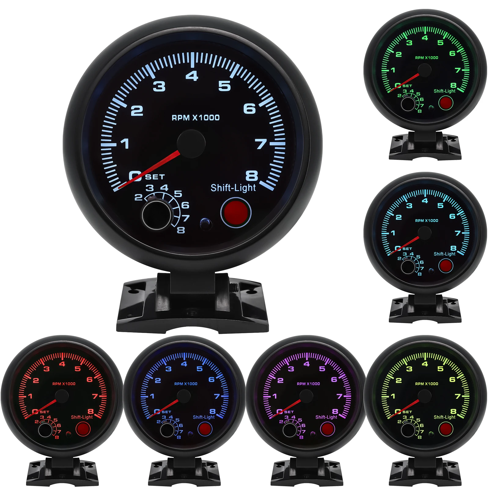 7-Colors-95mm-0-8000-RPM-Meter-Inter-Car-Tachometer-Gauge-Fit-4-6-8 ...