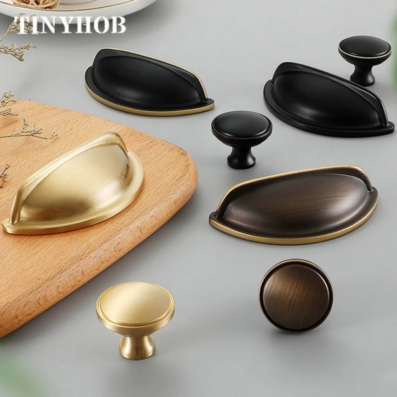 Bronze Shell Shape Drawer Handle Solid Brass Cabinet Knob Wardrobe ...
