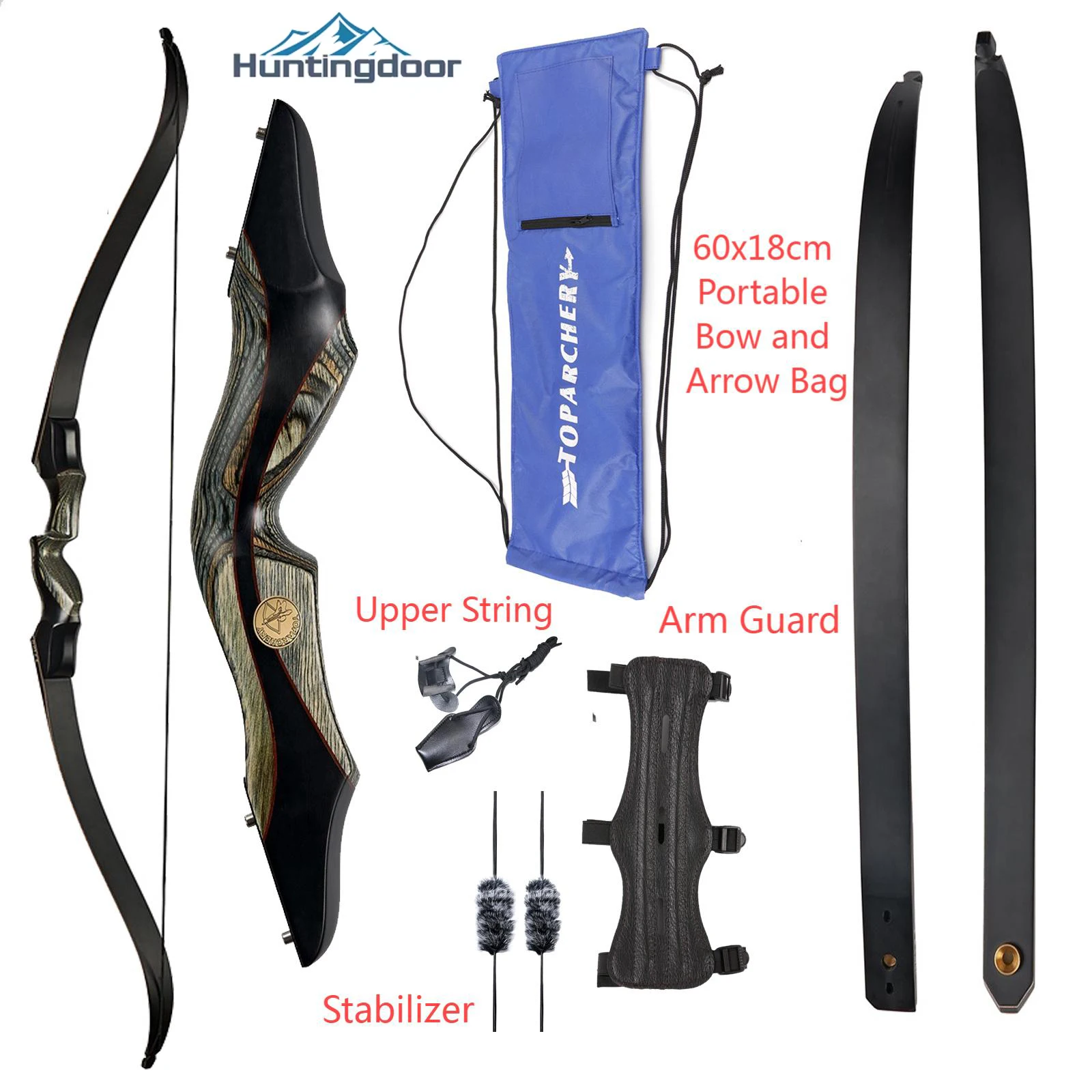 60-Inch-Archery-Recurve-Bow-Suit-Wooden-Split-Takedown-Right-Hand-for ...