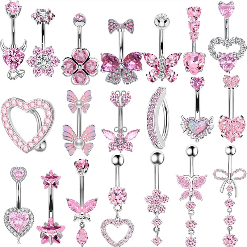 1PCS-Pink-Crown-Belly-Button-Rings-Jewelry-Stainless-Steel-Heart-Navel ...
