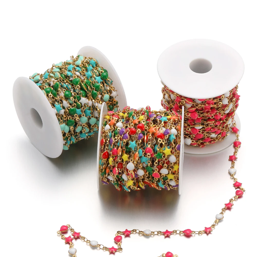 1-Meter-Stainless-Steel-Enamel-Heart-Star-Chains-Handmade-Chains-for ...