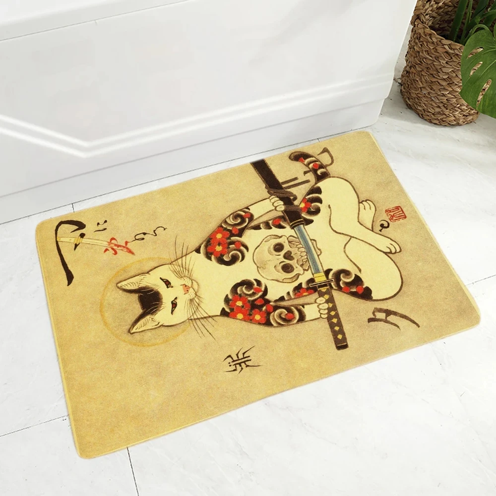 Vintage-Japanese-Samurai-Cat-Doormat-Non-Slip-Print-Rug-Soft-Flannel ...