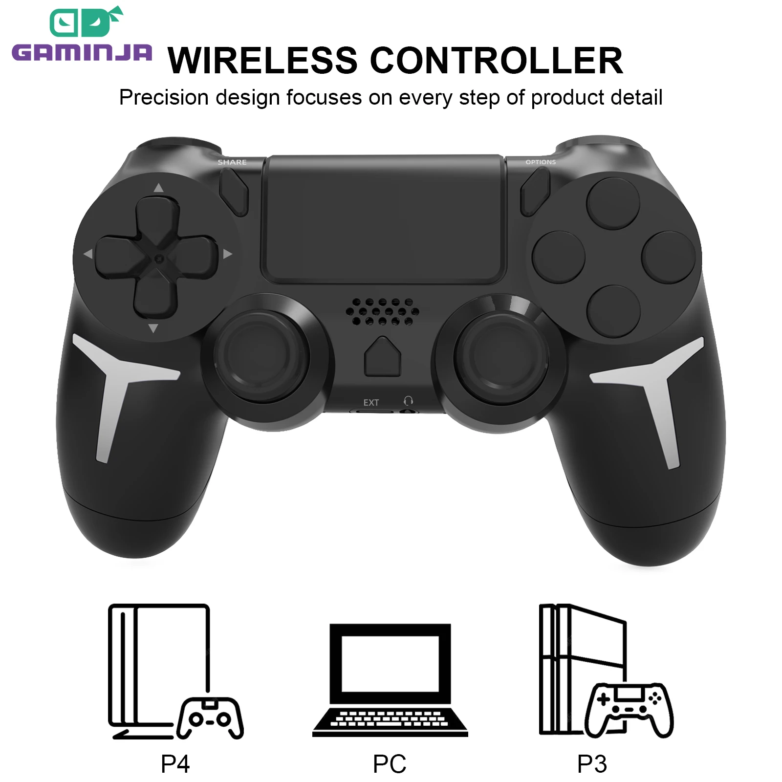 GAMINJA-6-axis-Gyroscope-Dual-Vibration-With-touch-pad-Wireless-Gamepad ...