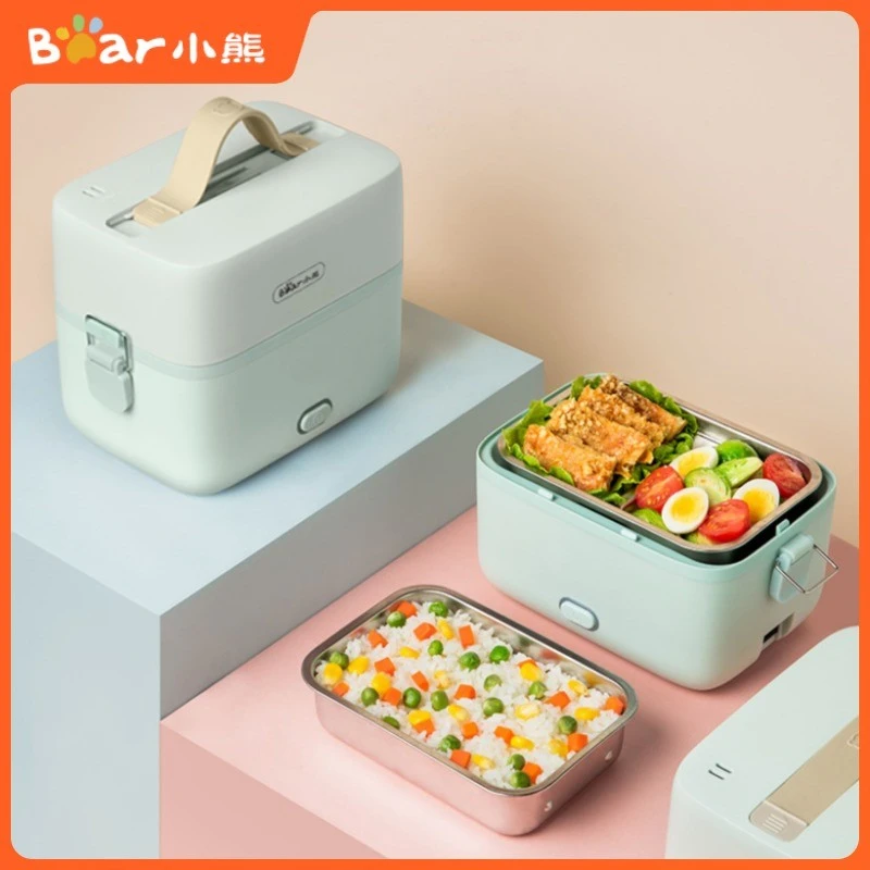 Bear Double-layer Electric Heating Lunch Box Portable Small Bento Heat ...