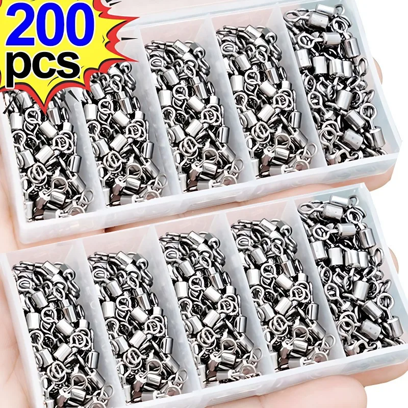 50/100pcs Fishing Connector 8 Shape Swivel Fishing Hooks Line Connectors Stainless Steel Ball ...