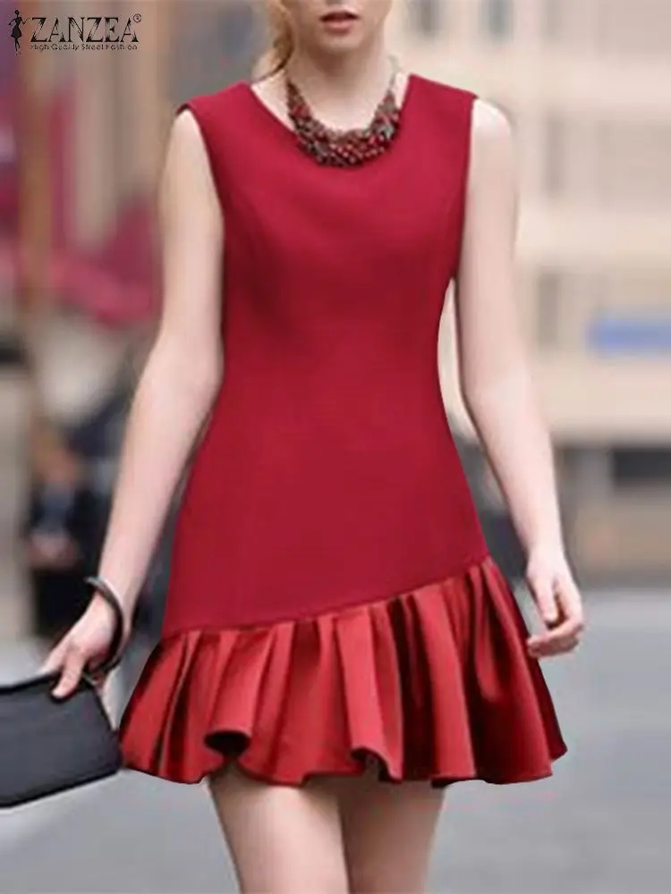 Fashion Summer Ruffles Hem Patchwork Sundress Zanzea Women Sexy