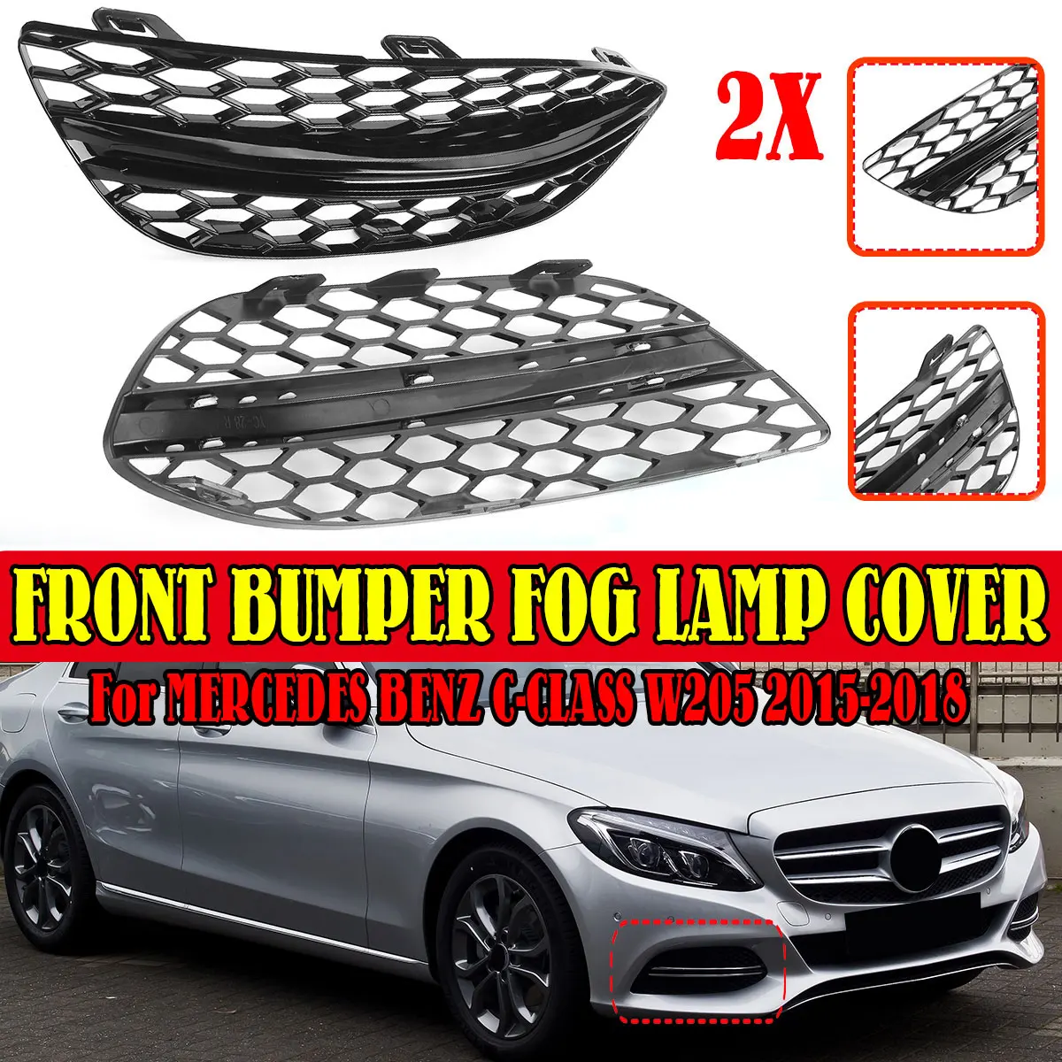 1-Pair-Front-Bumper-Grille-Fog-Lamp-Frame-Fog-Light-Cover-Trim-For ...