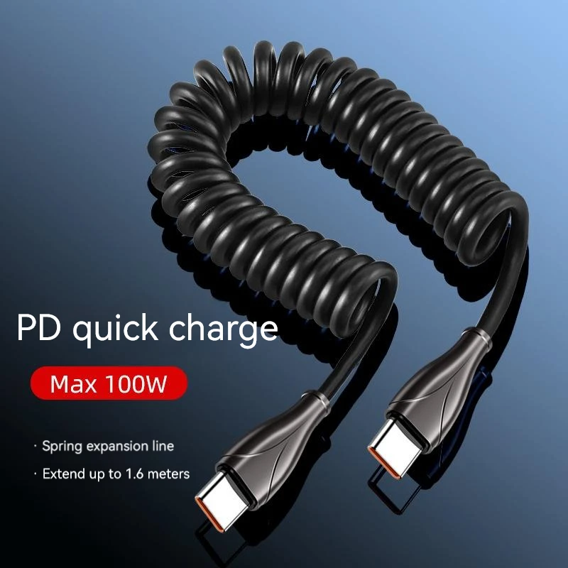 100W-Cable-Fast-Charging-Spring-Pull-Telescopic-Cord-Type-C-To-Type-C ...