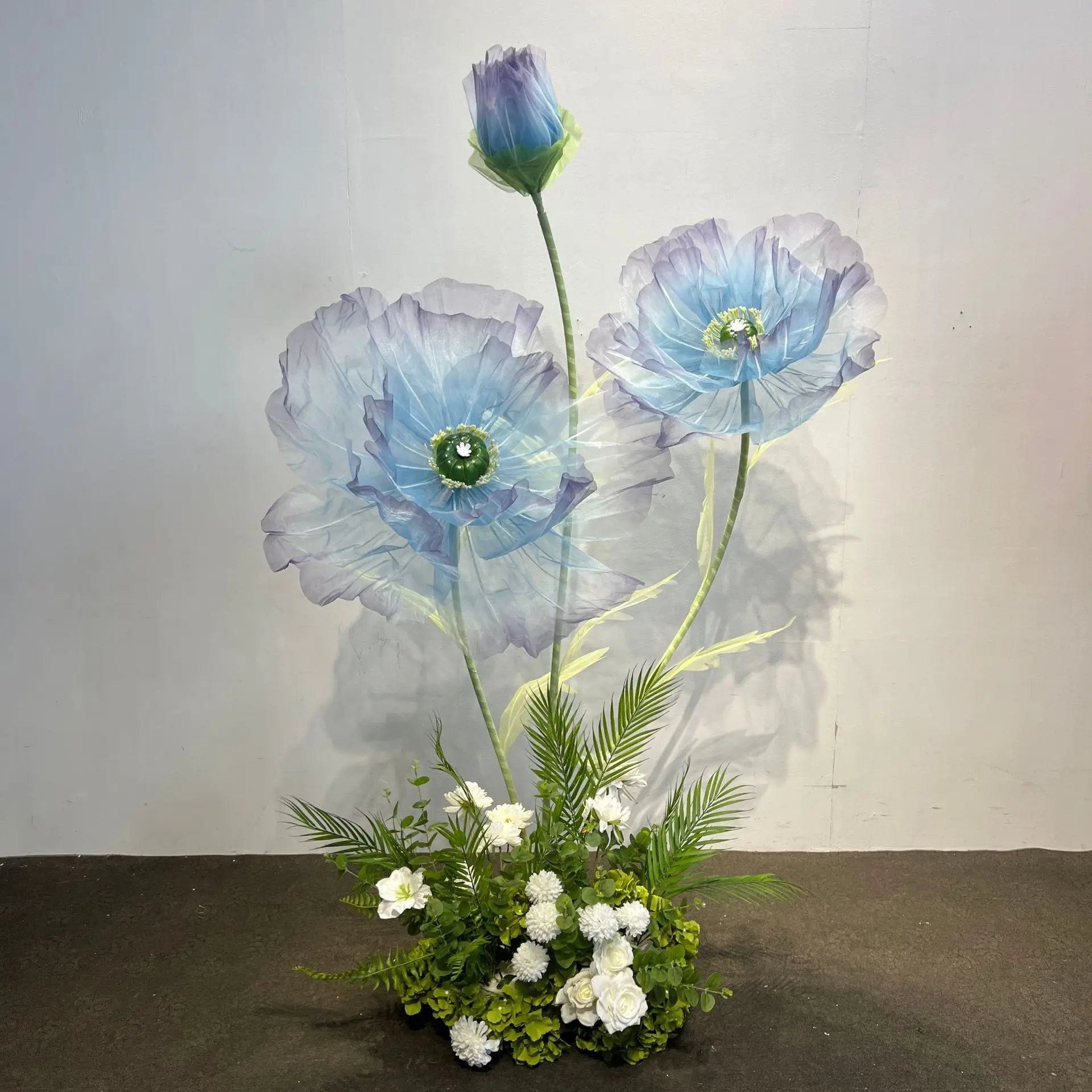 Large wedding artificial flowers silk net poppy stage background ...