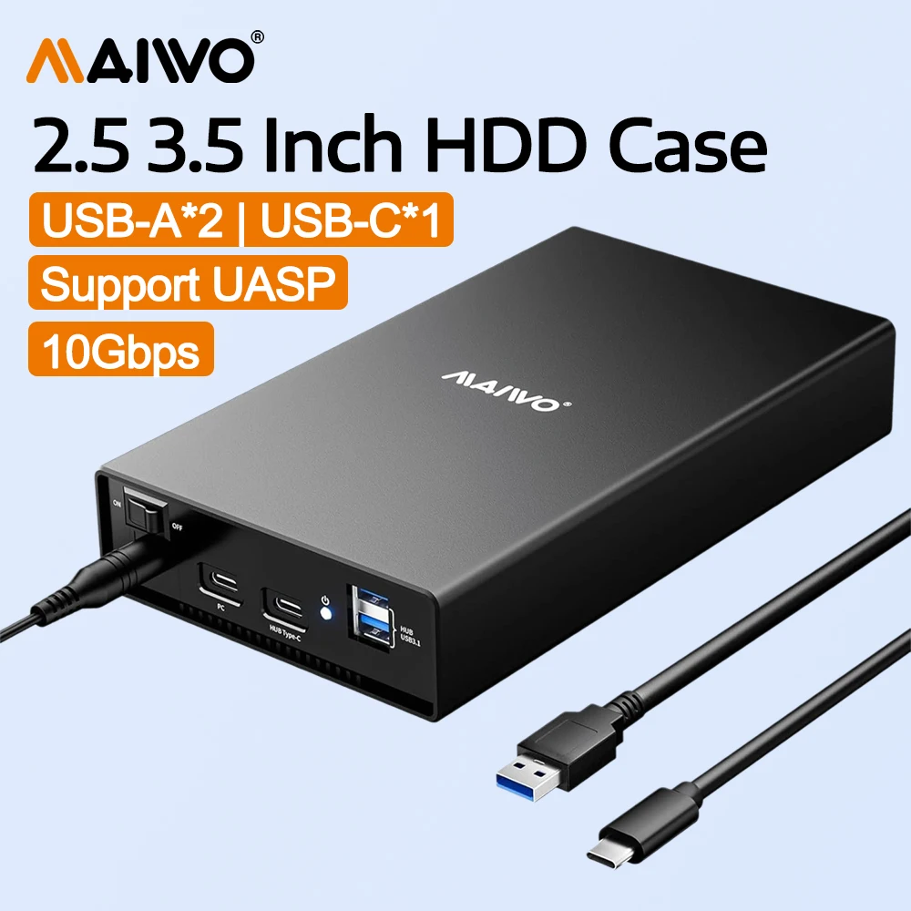 MAIWO External Hard Drive Enclosure(6Gbps) with 10Gbps Hub Expander for ...