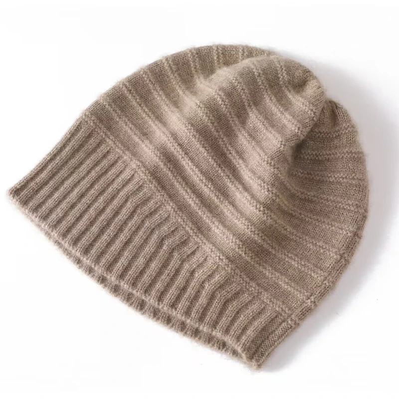 New Winter 100% Cashmere Knitted Headgears Women Keep Warm Beanie Hat ...