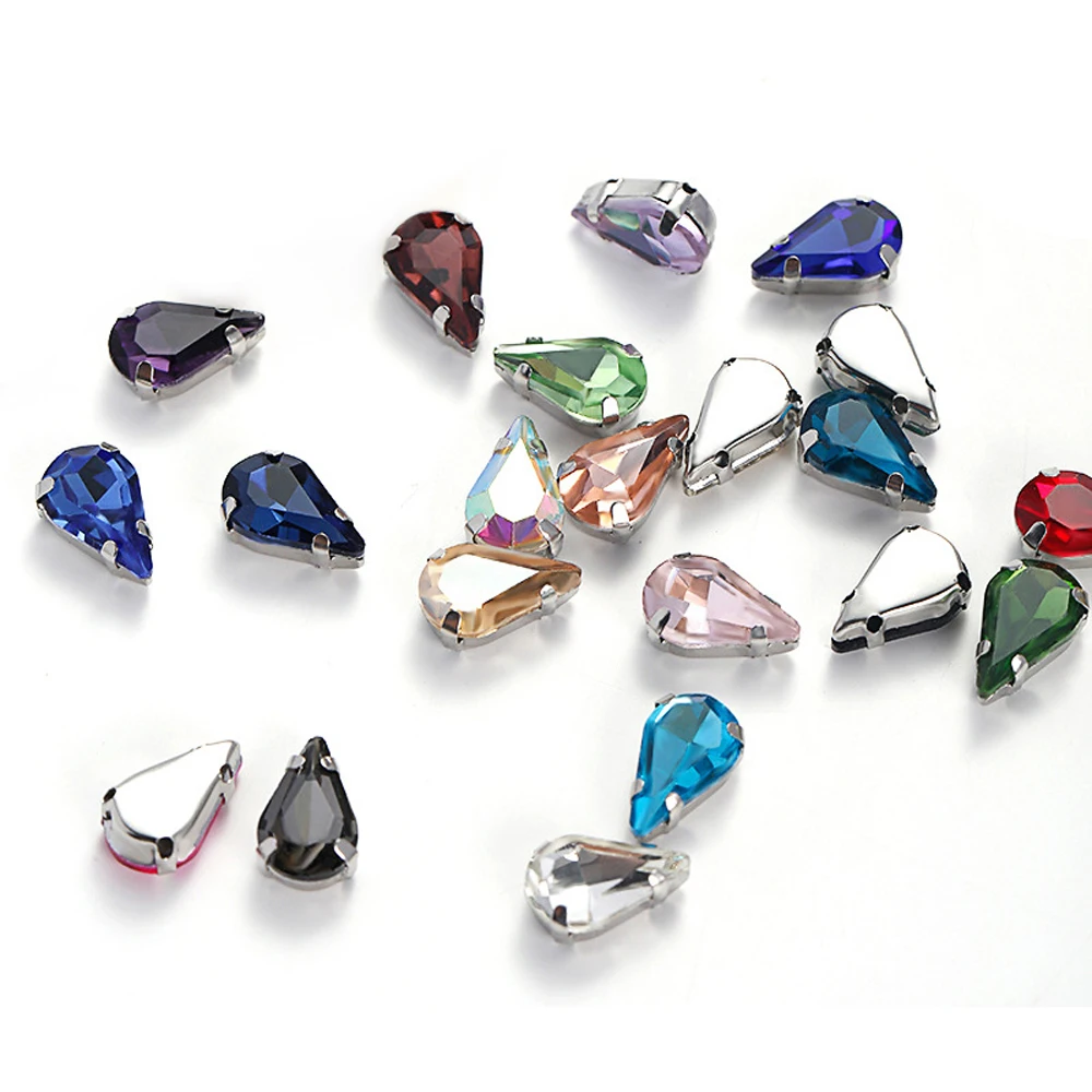 30Pcs-Glitter-Tear-Drop-Shape-Glass-Rhinestones-With-Golden-Claw-Sewing ...