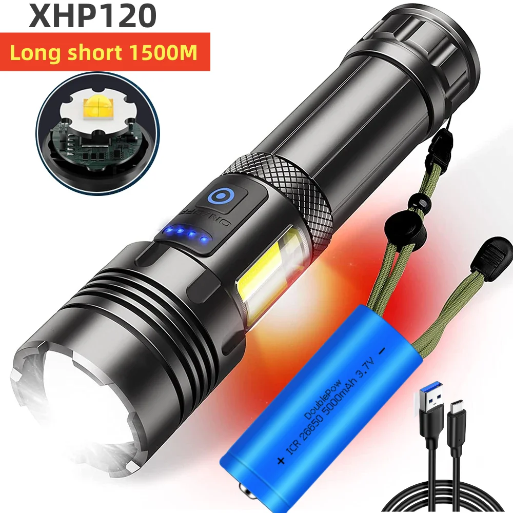 Super-Powerful-Flashlight-XHP120-LED-Rechargeable-Tactical-Torch-1500m ...