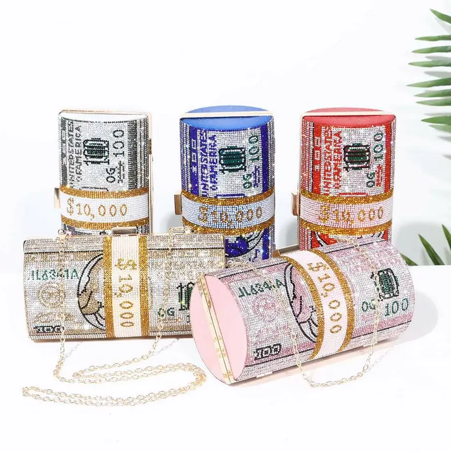 Luxury Money Clutch Purses Crystal Diamond Evening Bags Stack Of Cash ...