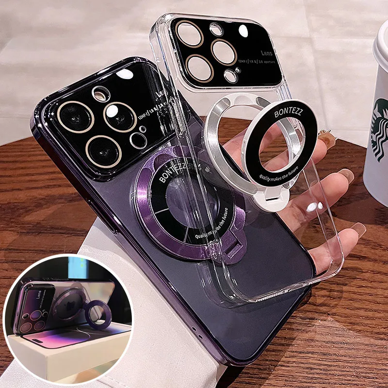 XGUO-Luxury-Plating-Clear-Magsafe-Bracket-Phone-Case-for-IPhone-14-13 ...