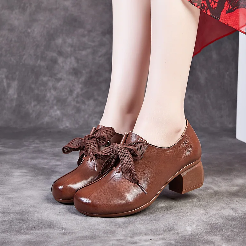 Single-shoe-thick-heel-soft-sole-lace-up-women-s-middle-aged-small ...