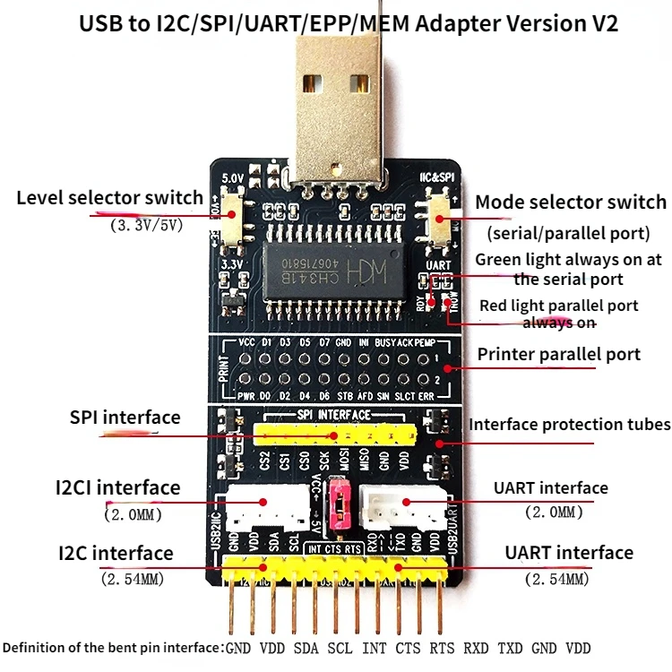 CH341A USB 버스 컨버터 모듈 -SPI/I2C/UART/RS232/RS485 (CH341A USB Bus Conveter Module - SPI/I2C/UART ...