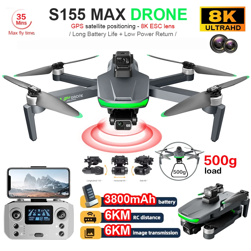 professional-S155-Drone-with-Three-Axis-Gimbal-HD-Aerial-Photography-GPS-Automatic-Return-360 ...