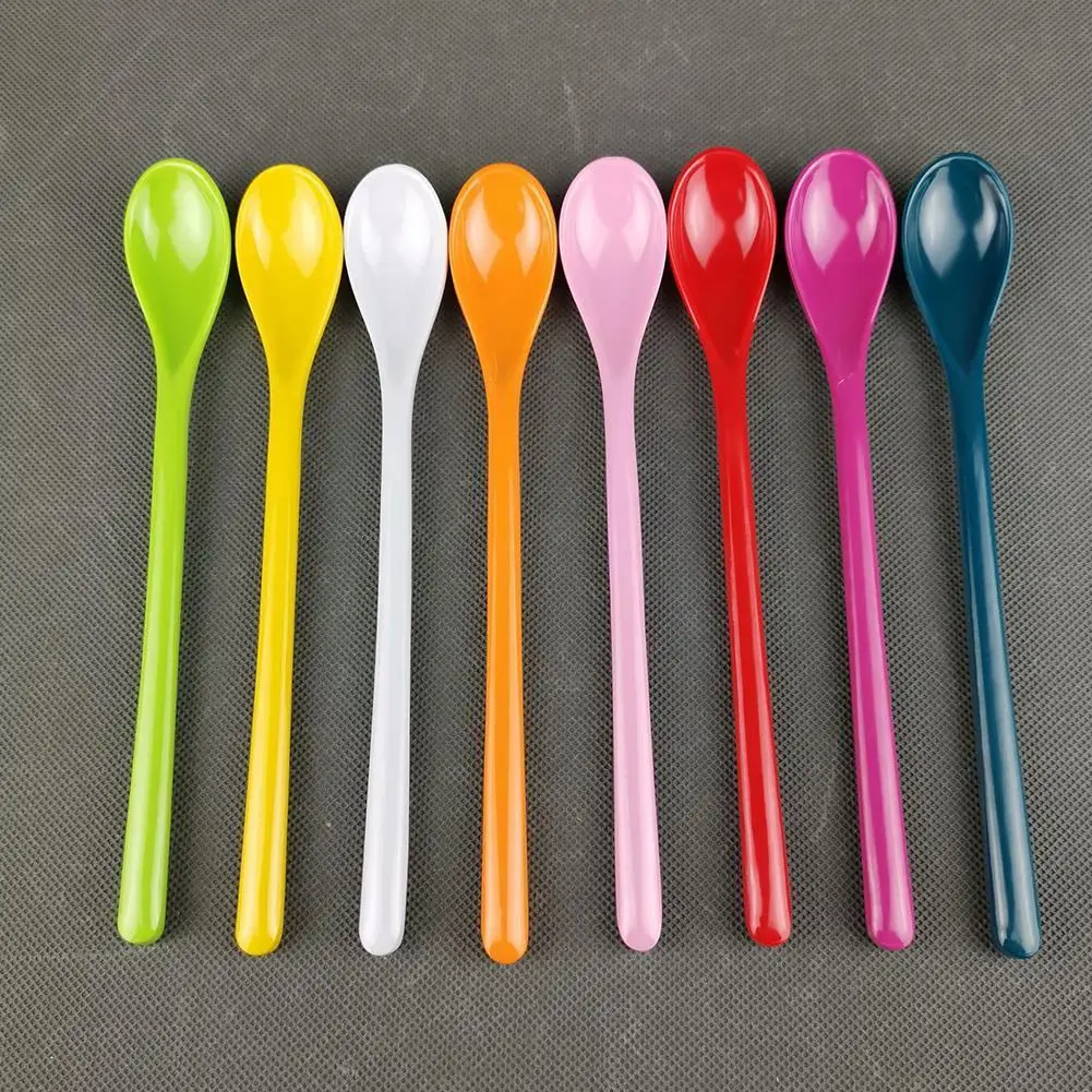 Plastic-Long-Handle-Tea-Coffee-Mixing-Spoon-Children-Kids-Spoon-Dessert ...