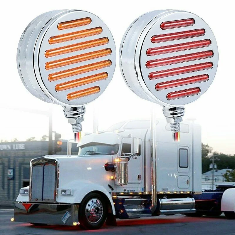 2pcs 12V Double Face Light 98 LED 4" Round Red Amber FlatLine with ...