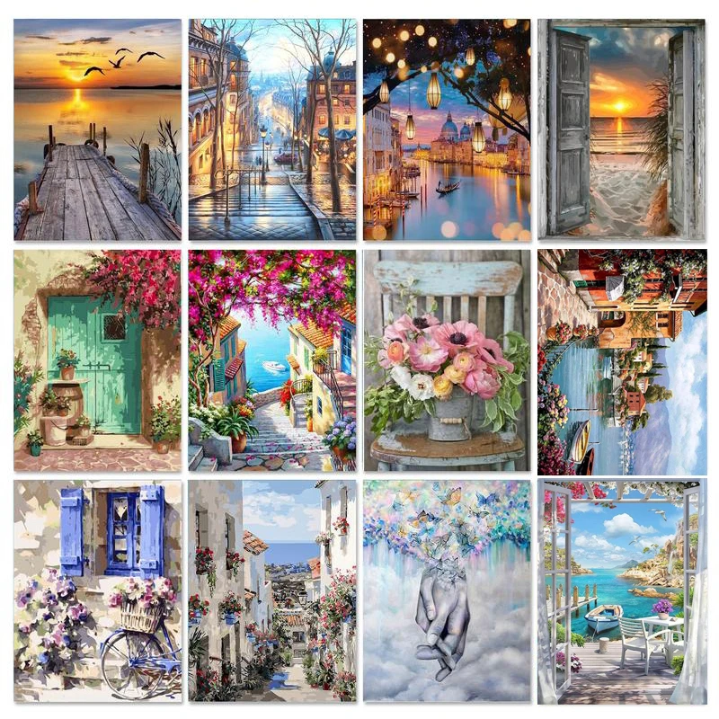 SDOYUNO-Frame-DIY-Painting-By-Number-Flowers-Town-Paint-By-Number-Oil ...