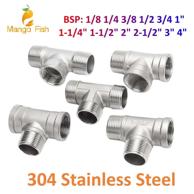 BSP Male+Female+Male Threaded 3 Way Tee T Pipe Fitting 1/4" 3/8” 1/2" 3 ...