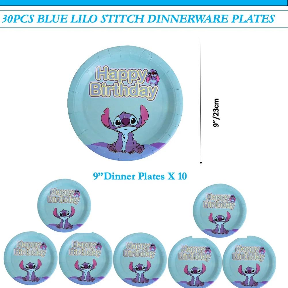 Blue-Lilo-Stitch-30pcs-9inch-Plates-Disposable-Decoration-Party-Sets ...