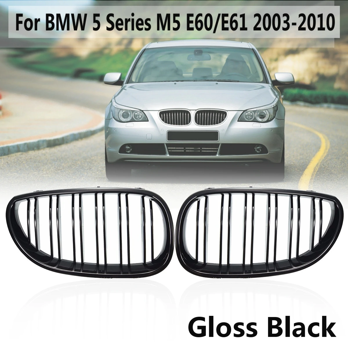 Glossy-Black-Racing-Front-Grille-For-BMW-5-Series-E60-E61-M5-520I-535I ...