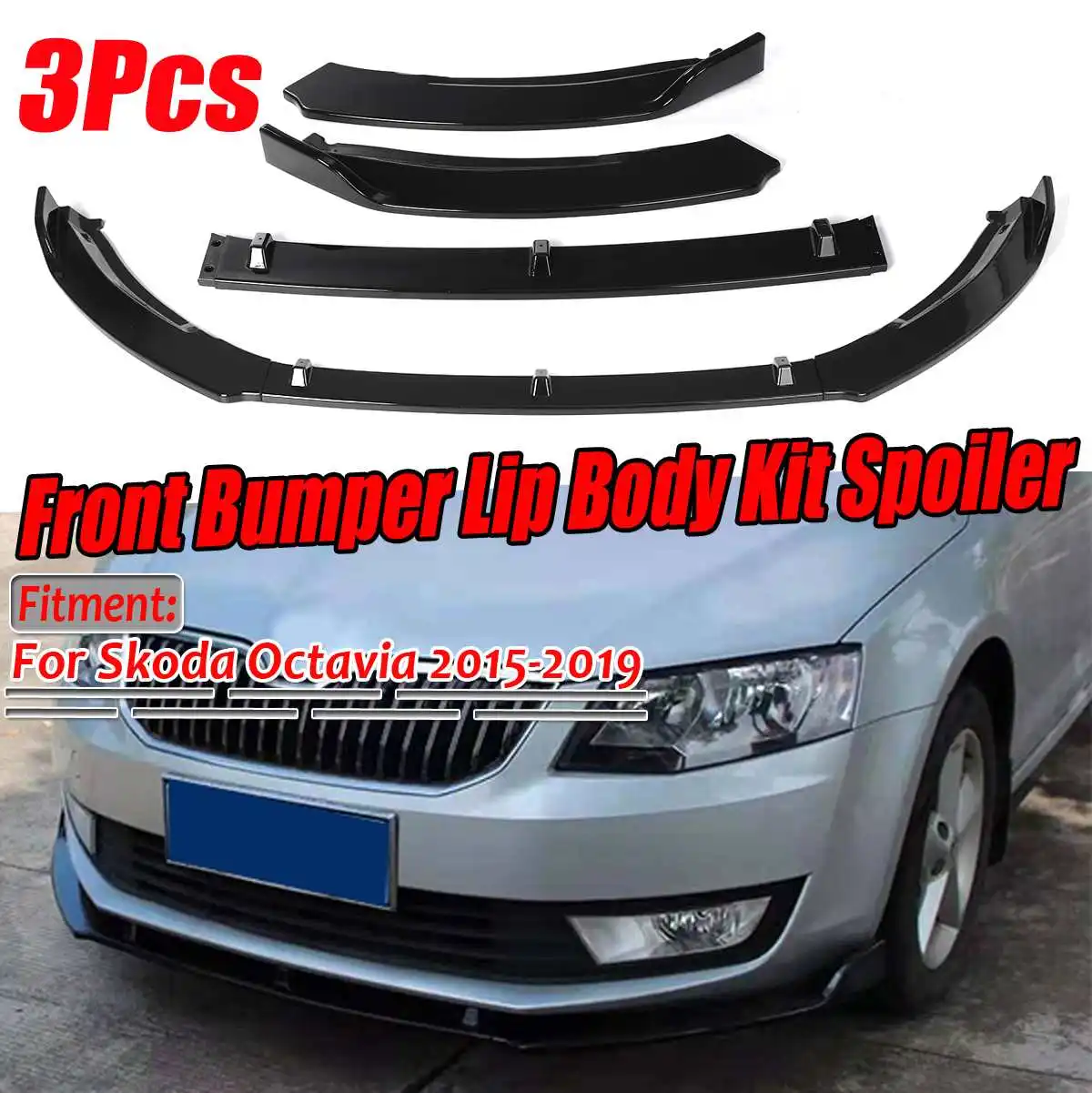 Black/Carbon Fiber Look 3pcs Car Front Bumper Splitter Lip Spoiler ...