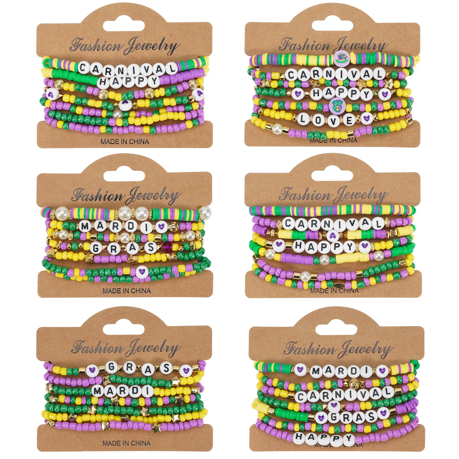 KMVEXO 7Pcs/Set Mardi Gras Carnival Bracelets for Women Purple Green ...