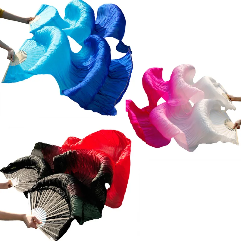 100-Real-Silk-Belly-Dance-Fans-1-Pair-Handmade-Dyed-Silk-Belly-Dance ...