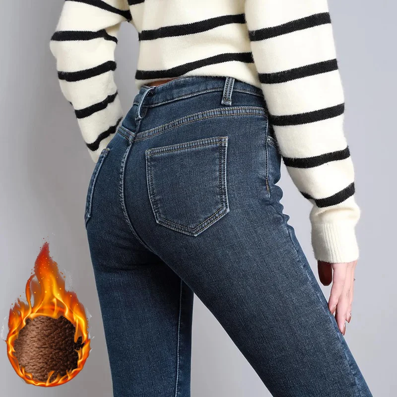 Winter-Women-Warm-Thick-Velvet-Jeans-High-Waist-Elastic-Pants-Stretch-Thermal-Jeans-Casual ...