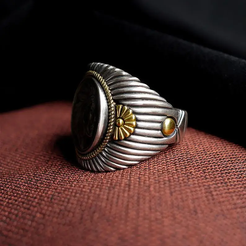 AsJerlya Indian Style Ring Aboriginal Style Alloy Vintage Men's Ring T ...
