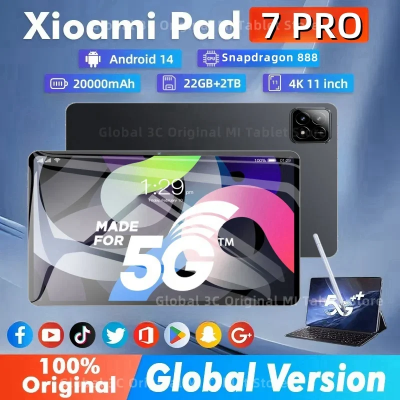 2025 nuevo Original Xioami Pad 7 Pro Tablet 22GB + 2T 11 pulgadas HD 4K Android 14 20000mAh 5G ...