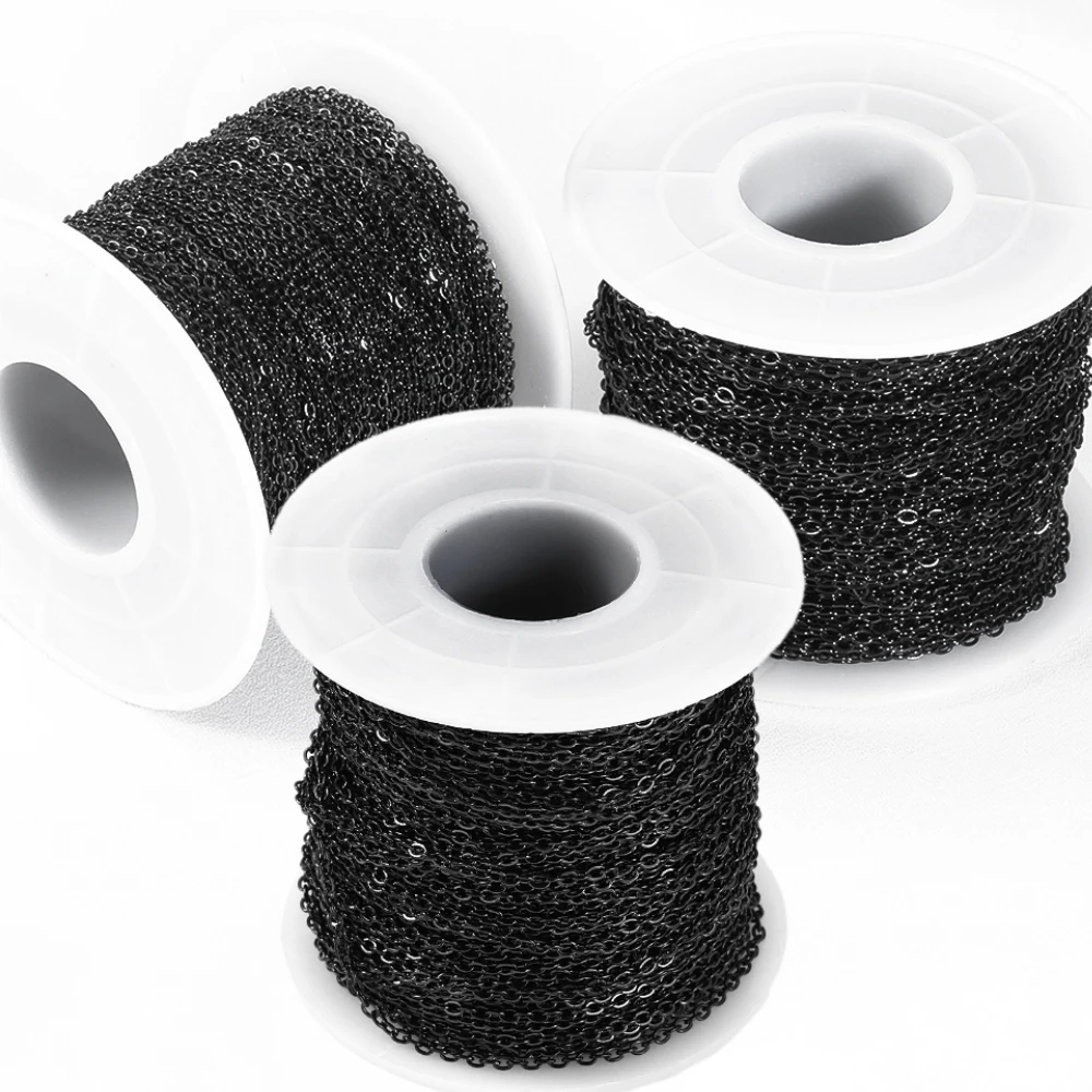 2Meters-Stainless-Steel-Black-Chain-Gold-Color-Flat-Cross-O-Shape ...