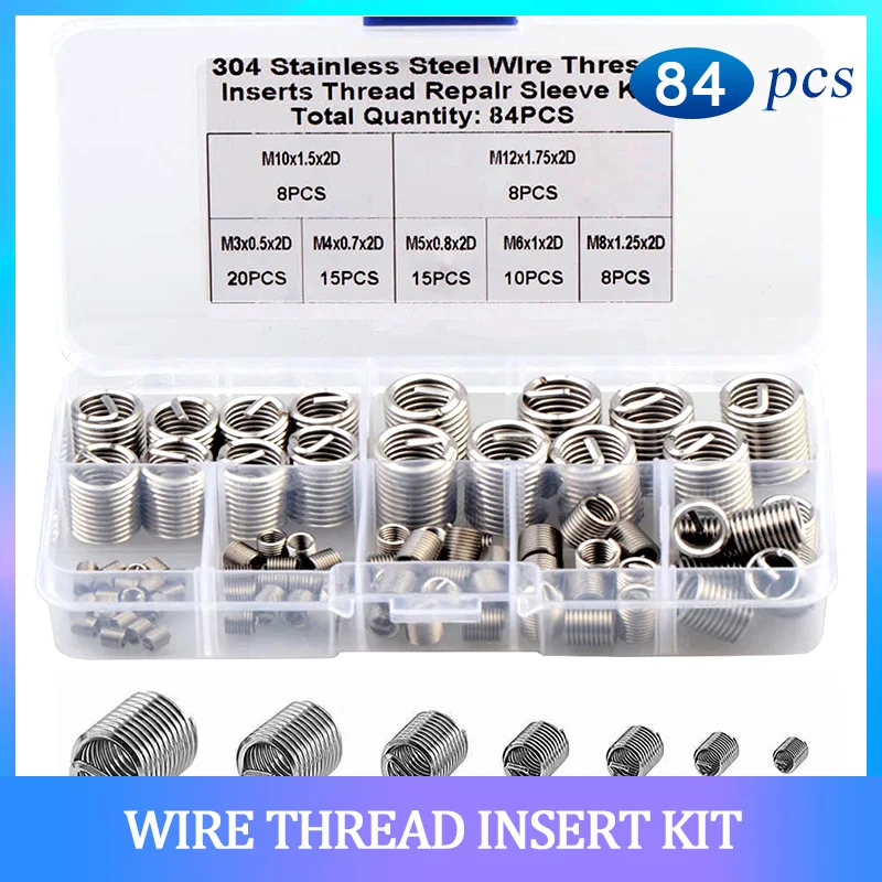 84pcs 304 Stainless Steel Helicoil Type Screw Thread Repair Insert ...
