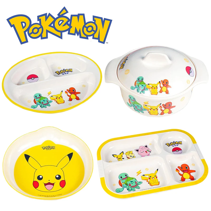 Pokemon Pikachu Baby Bowls Lid Kids Food Plastic Plate 3 4 Grids ...