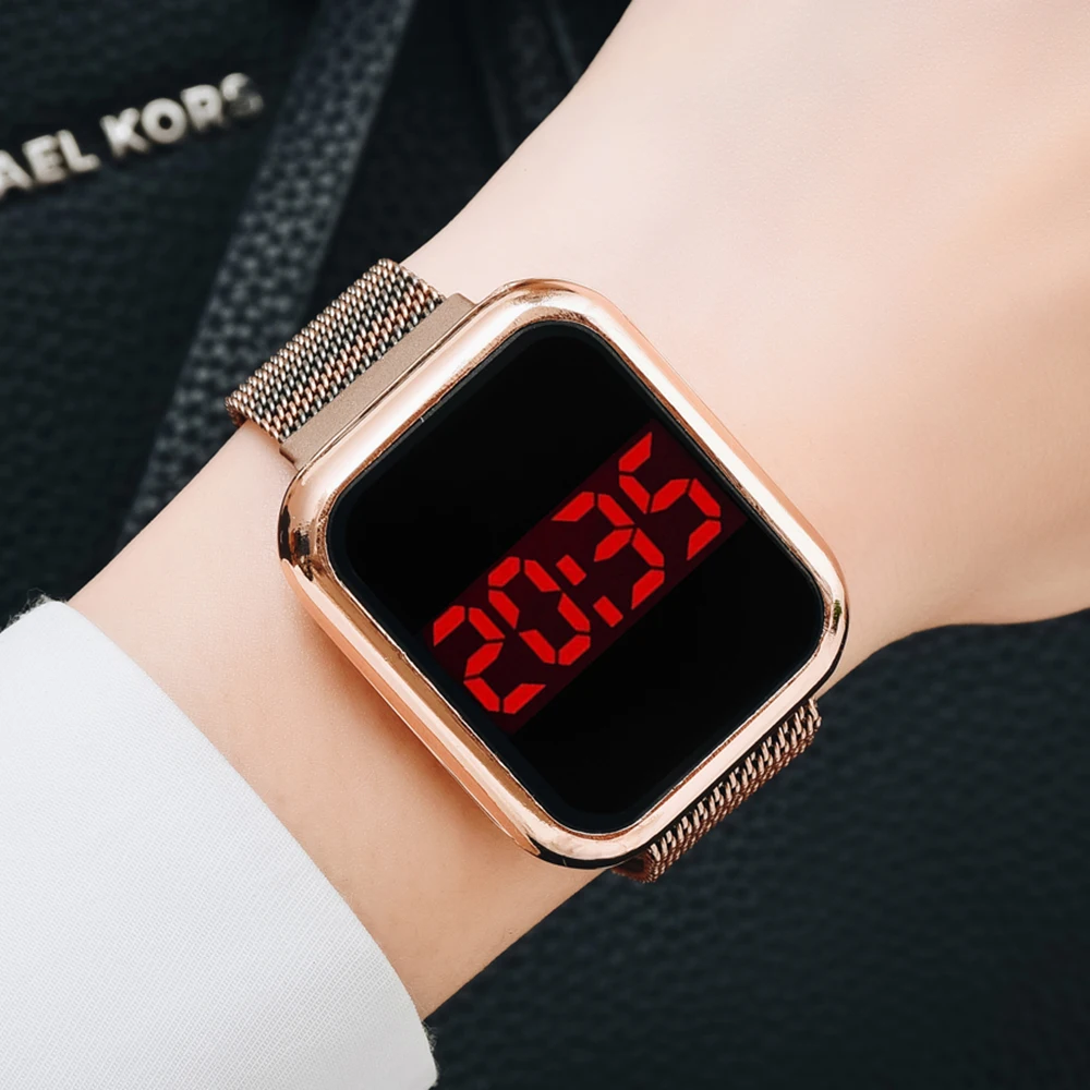 Luxury Square Digital Magnetic Watches For Women Rose Gold Led Ladies ...