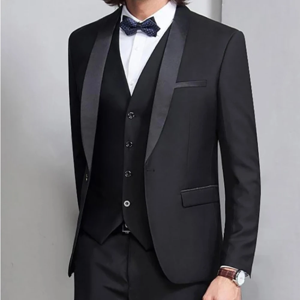 Fashion Black Peaked Collar Shawl Lapel Slim Fit Custom Made Handsome ...