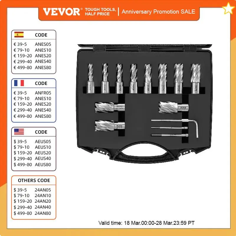 VEVOR-Annular-Cutter-Set-6-pcs13-pcs-Weldon-Shank-Mag-Drill-Bits-1-2 ...