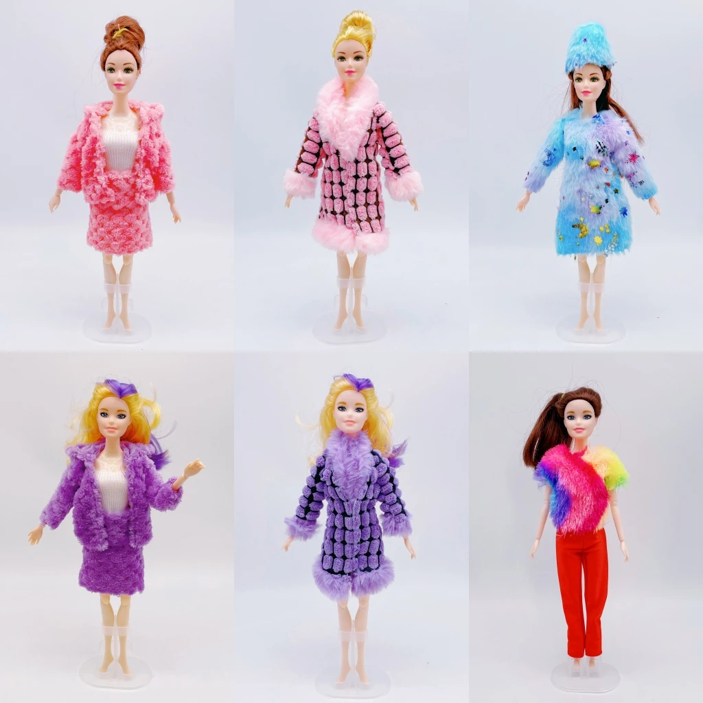 1set Doll Clothes Plush Coat Dress Hat ,T-shirt Set Suitable For 30cm ...