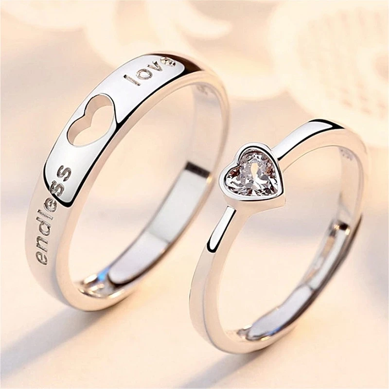 Juego de anillos de pareja a juego de corazón de circón para hombres y mujeres, anillo de boda ...