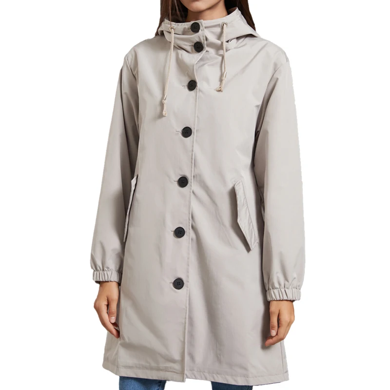 Hooded-Women-Windbreaker-Long-Trench-Coat-Solid-Color-Pocket-Casual ...