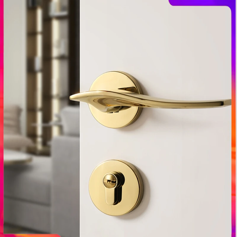 Bright-gold-modern-door-lock-indoor-bedroom-silent-room-door-lock ...